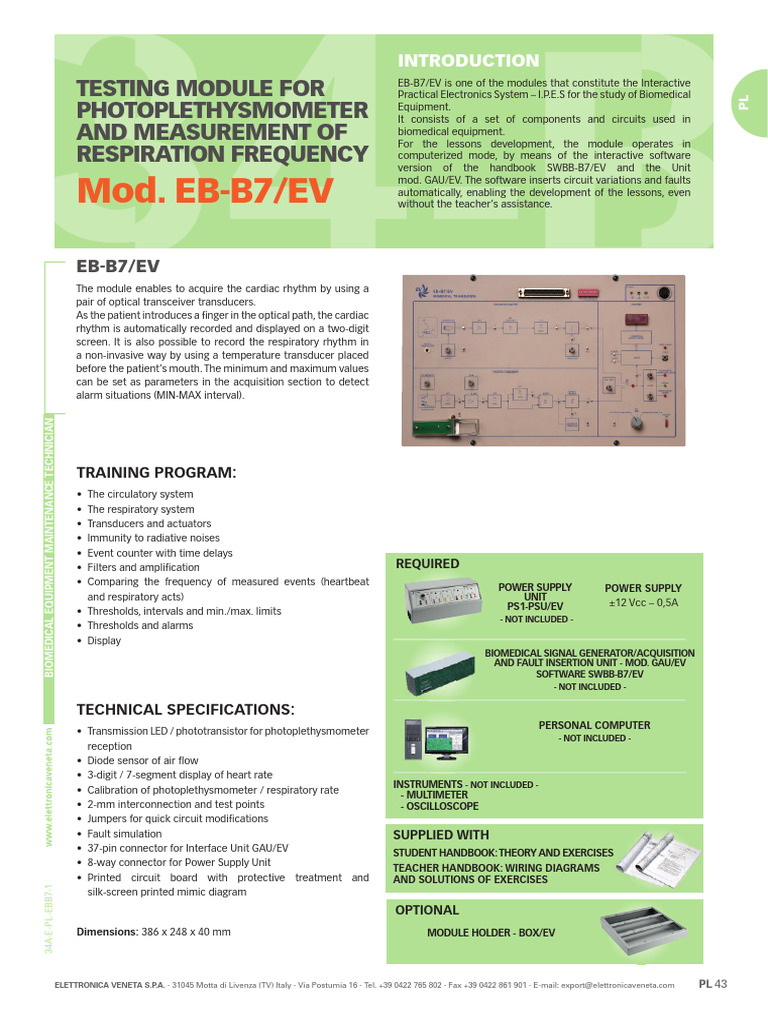Mod. EB-B7/EV: Testing Module For Photoplethysmometer and Measurement ...