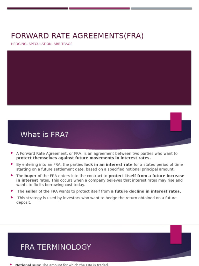 FRAs - Hedging, Speculation, Arbitrage | PDF | Financial Markets | Derivative (Finance)