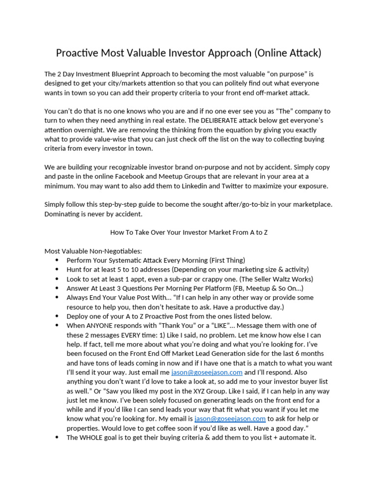 Proactive Most Valuable Investor Approach | PDF