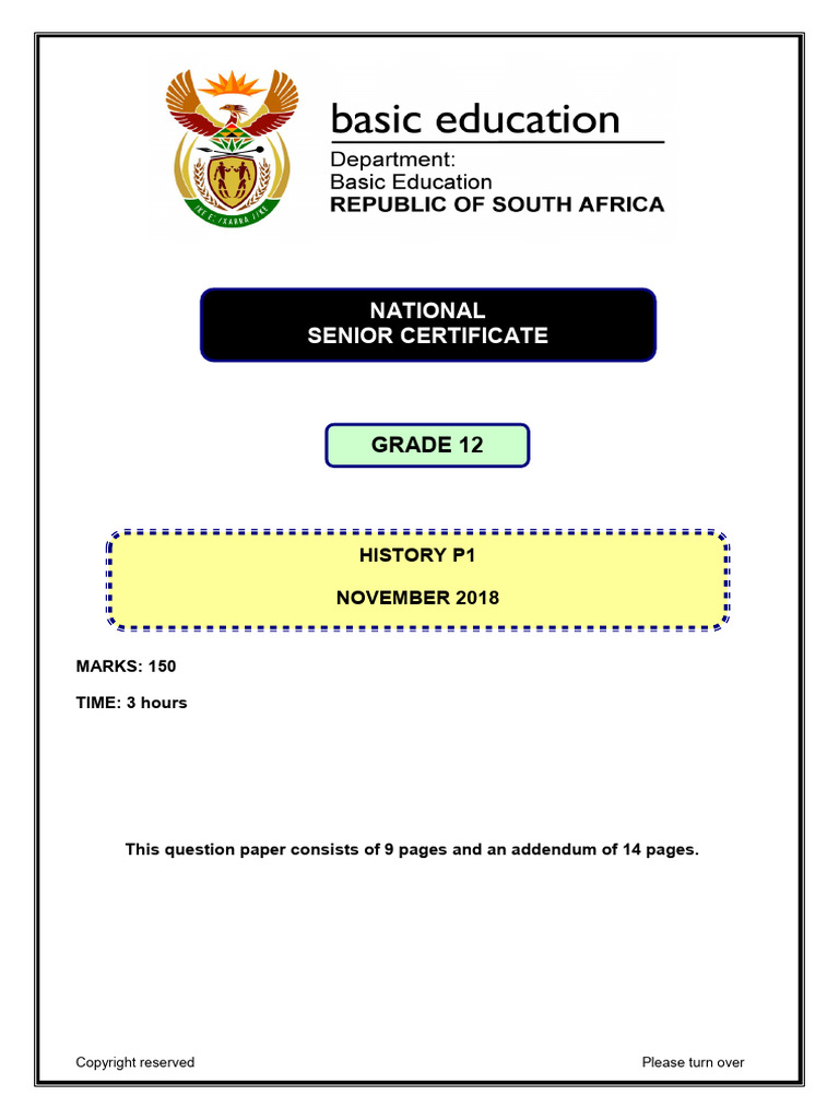 Grade 12 History Exam Paper 2018 | PDF