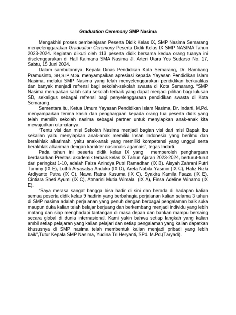 Pelepasan SMP Nasima 2024 | PDF