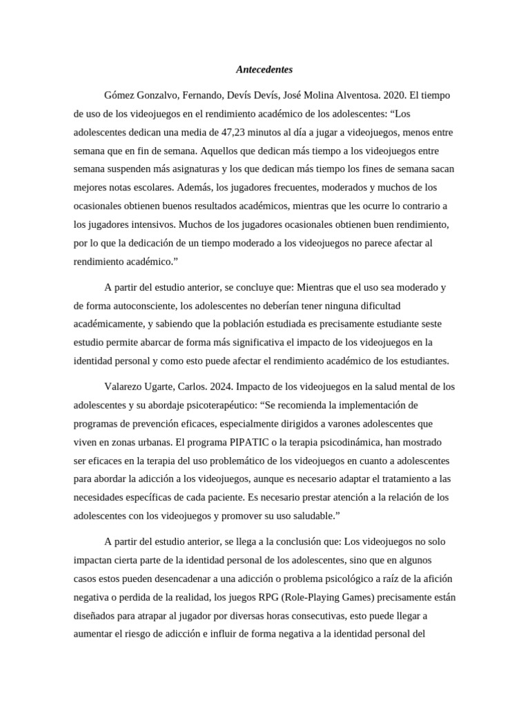 Antecedentes 23333333 | PDF | Videojuegos | Adolescencia