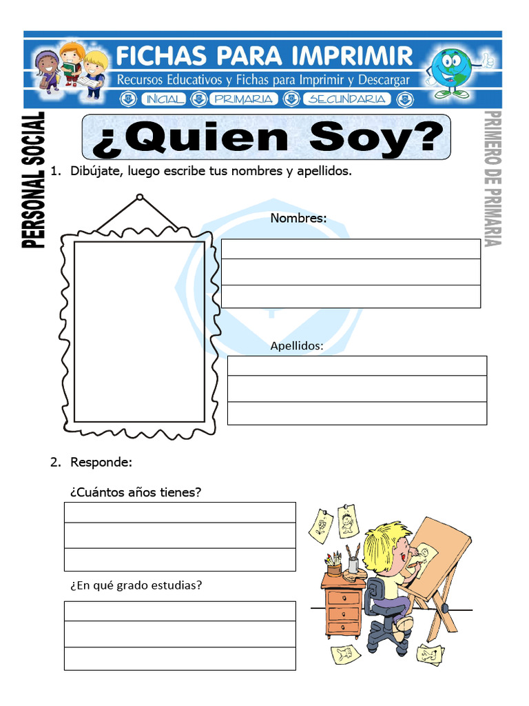 Ficha de ¿Quién Soy para Primero de Primaria 1 | PDF