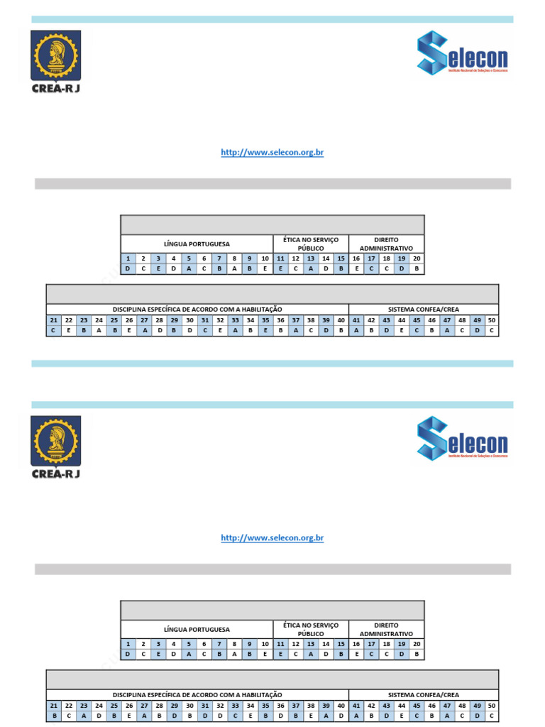 gabarito SELECON | PDF | Rio de Janeiro | Portugal