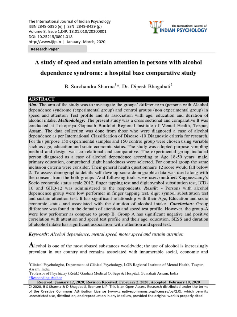 A Study of Speed and Sustain Attention I | PDF | Alcoholism | Substance ...