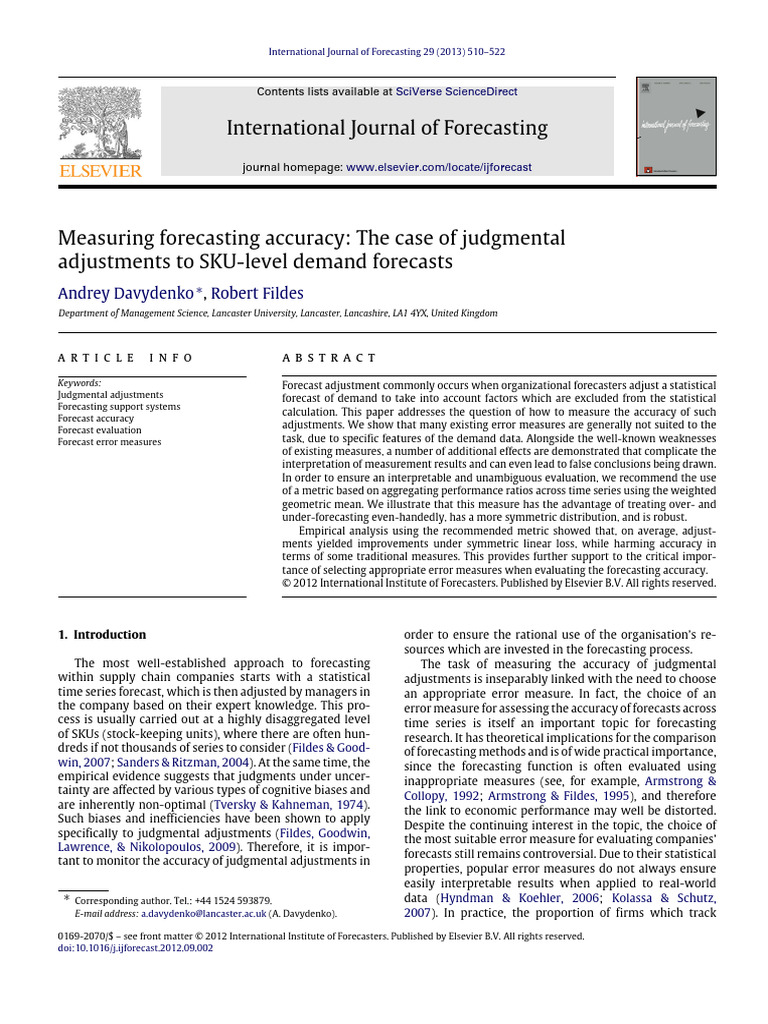 Davydenko 2013 | PDF | Forecasting | Errors And Residuals
