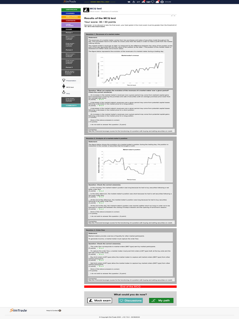 PERIOD 3 SimTrade - Mock Exam 5 | PDF | Market Maker | Multiple Choice