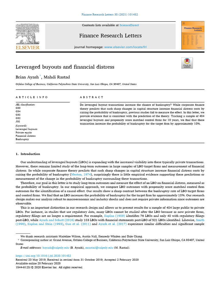 LBO and Financial Distress | PDF | Leveraged Buyout | Private Equity