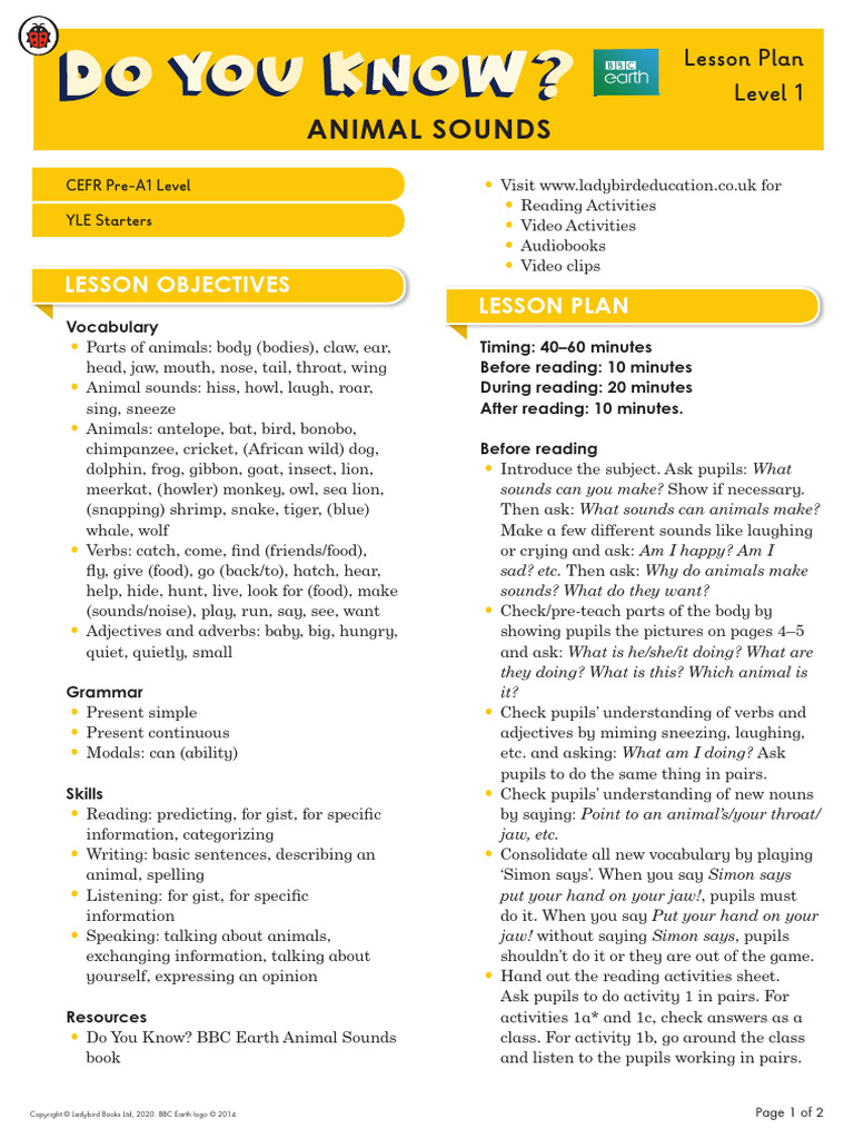 DYK BBC LessonPlans-L1 Animal-Sounds Online | PDF | Linguistic ...