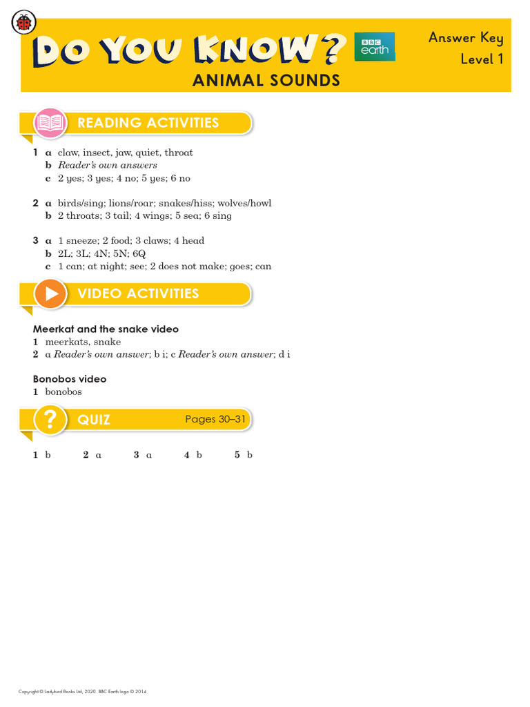 DYK BBC AnswerKeys-L1 Animal-Sounds Online | PDF