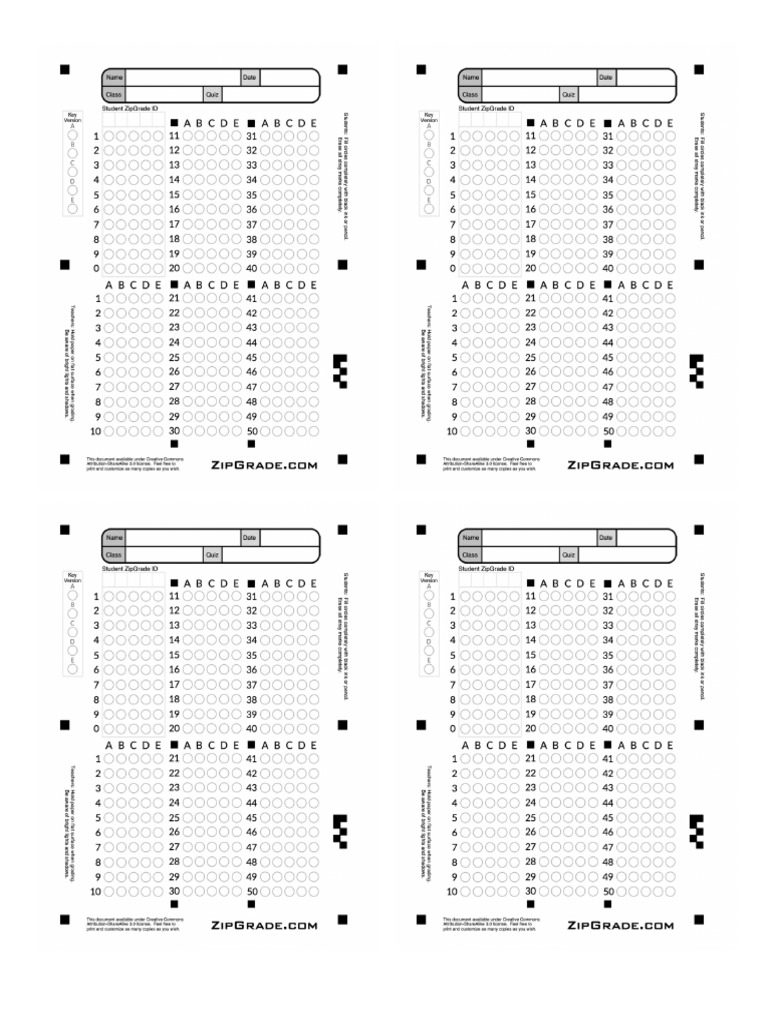 Zipgrade 50 Answer Sheet | PDF
