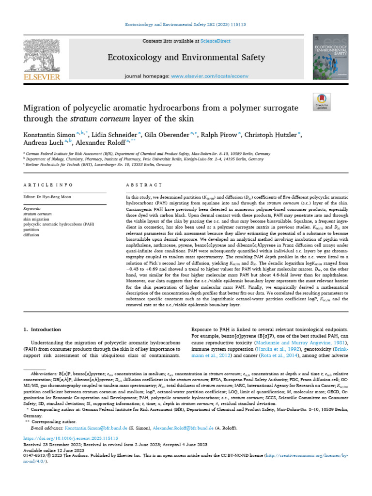 Migration of Polycyclic Aromatic Hydrocarbons From A Polymer Surrogate ...