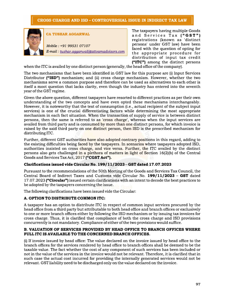 ISD and Cross Charge - Mar 2024 RRC Article - 1 | PDF