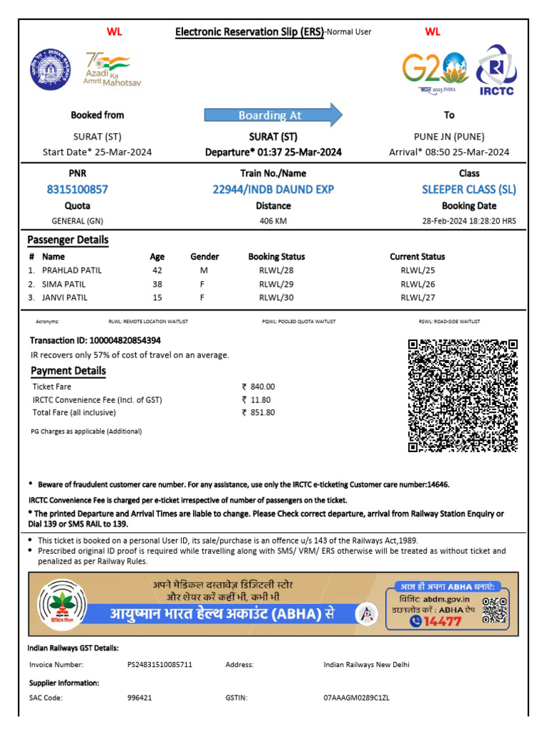 22944/indb Daund Exp Sleeper Class (SL) : WL WL | PDF | Identity ...