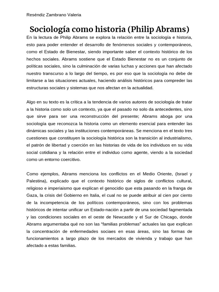 Ejercicio 2 - Sociología Como Historia (Philip Abrams) | PDF