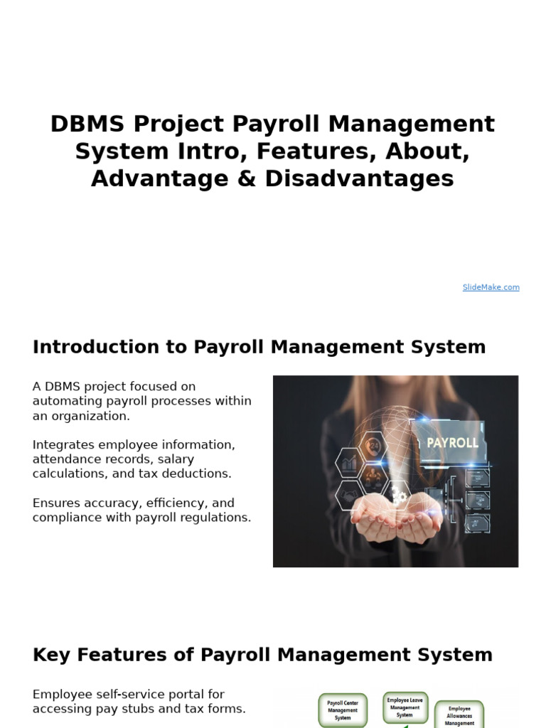 DBMS Project Payroll Management System Intro, Features, About, Advantage & Disadvantages | PDF