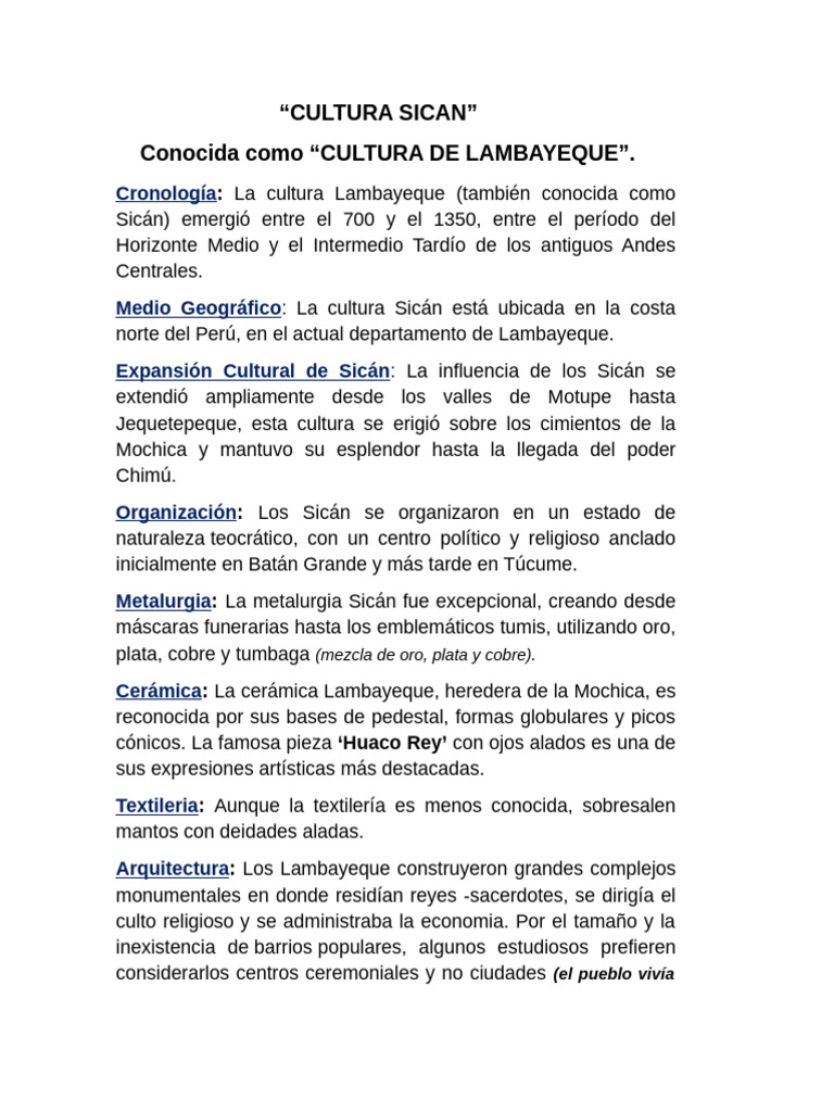 Cultura Sican | PDF