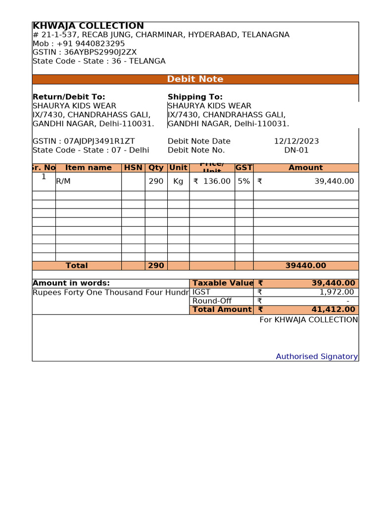 Debit Note Format | PDF