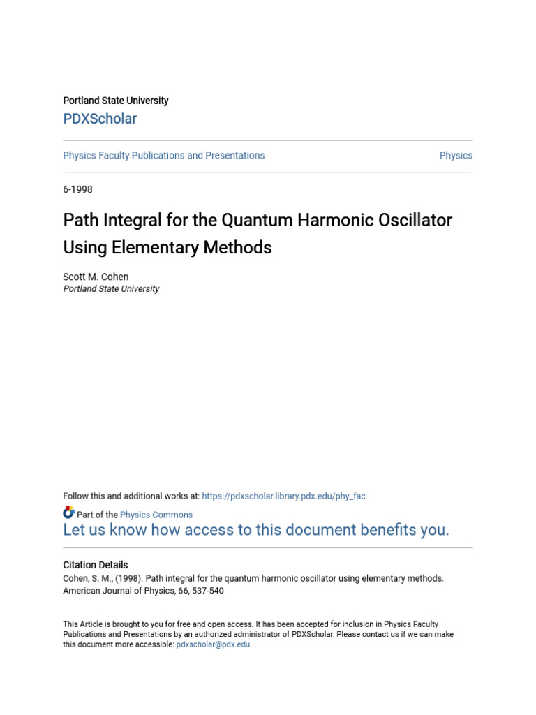 Quantum Harmonic Oscillator Path Integral | PDF | Algebra | Physics