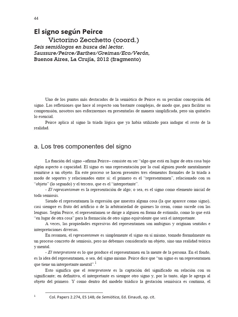 La triada del signo en Peirce | PDF | Charles Sanders Peirce | Semiótica