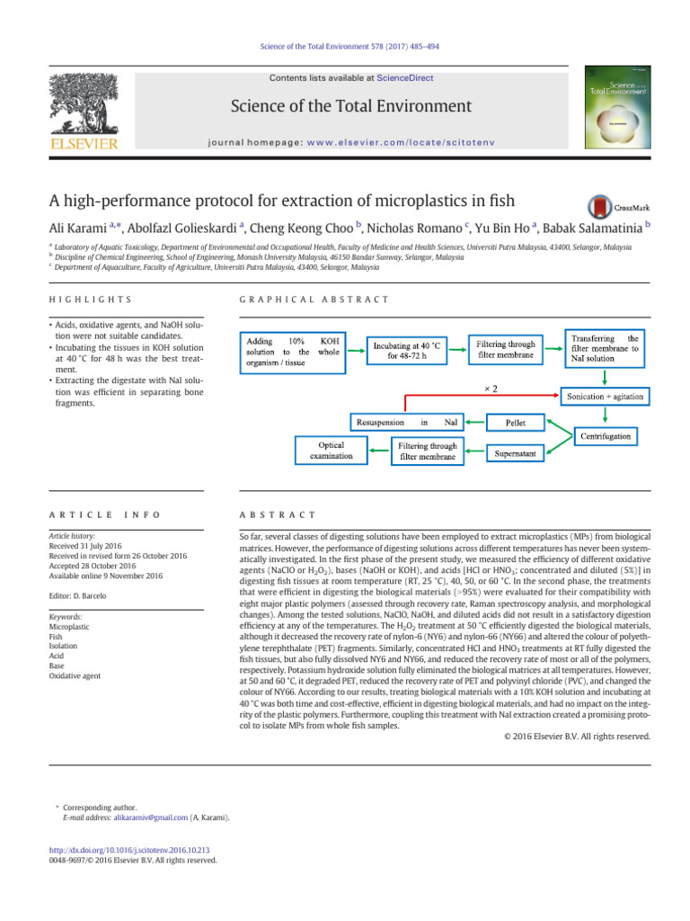 A High-Performance Protocol For Extraction of Microplastics in Fish | PDF | Scanning Electron ...