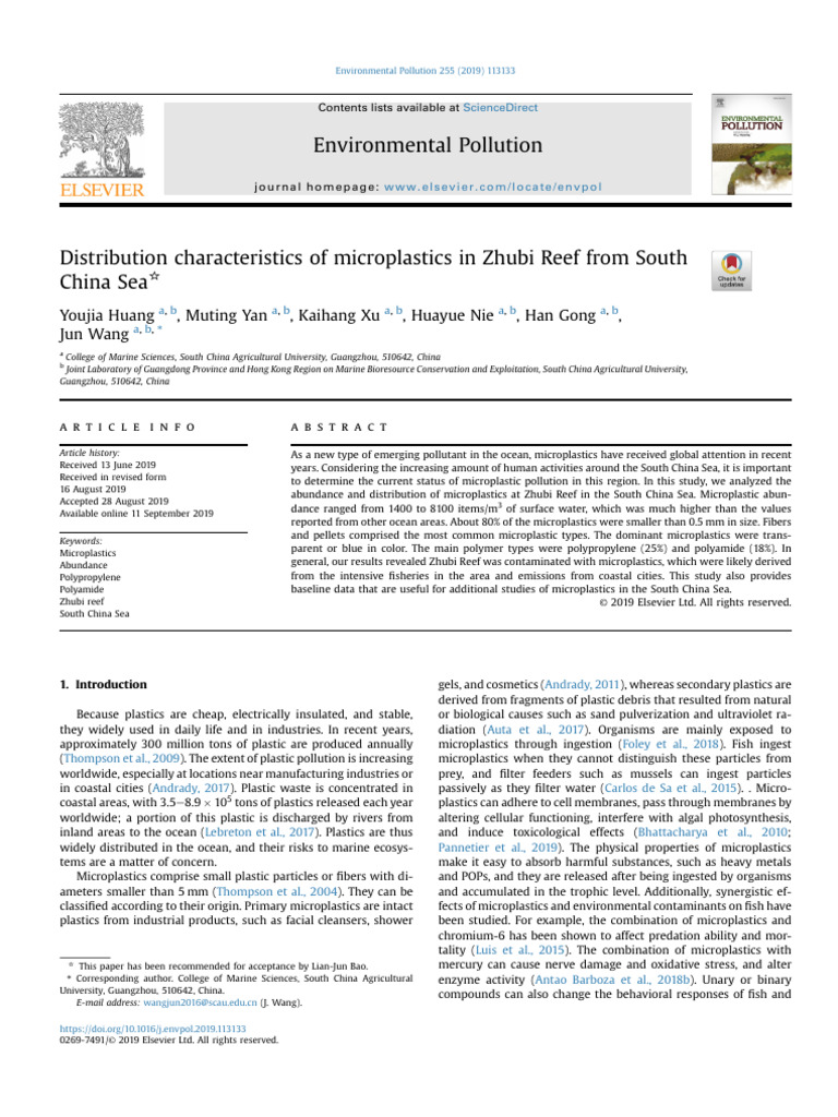 Distribution Characteristics Of Microplastics In Surface Waters Of