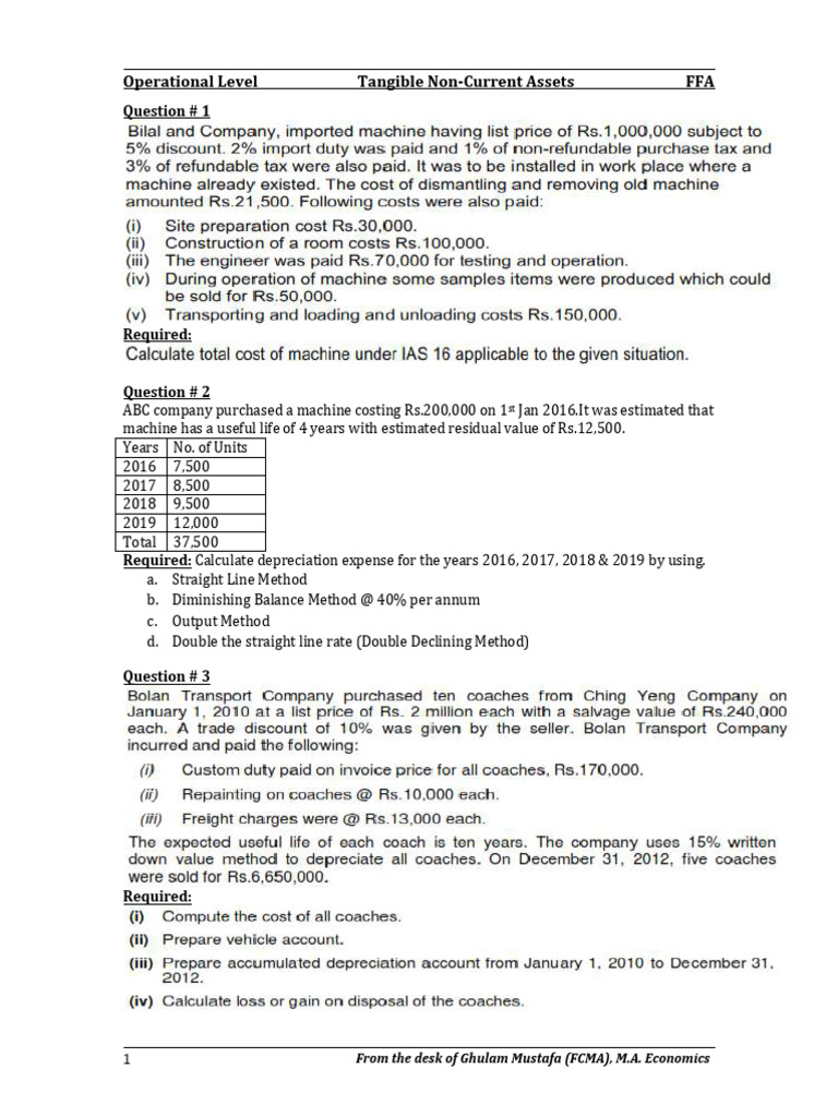 Non-Current Asset Calculations Guide | PDF