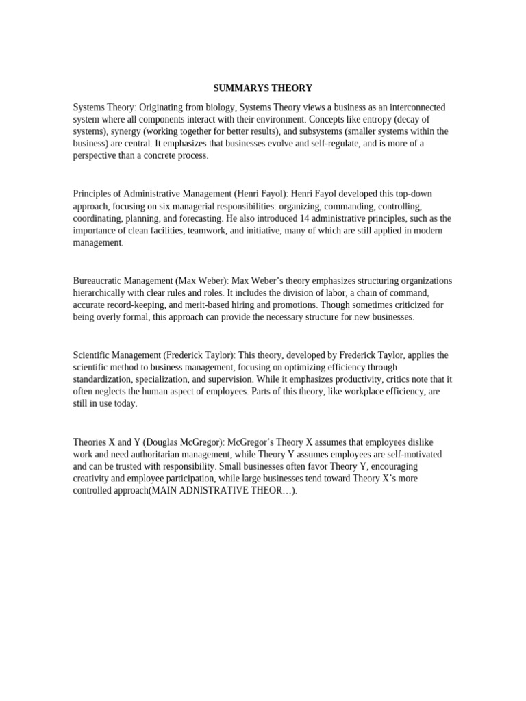 Overview of Business Management Theories | PDF