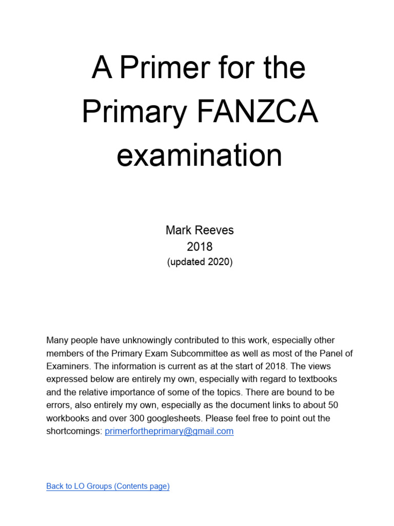 A Primer For The Primary FANZCA Examination | PDF | Lung | Breathing