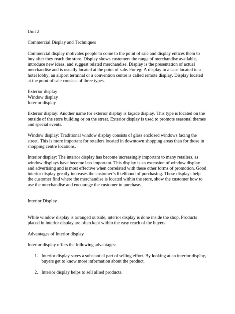 CSD Unit 2 | PDF | Merchandising | Lighting