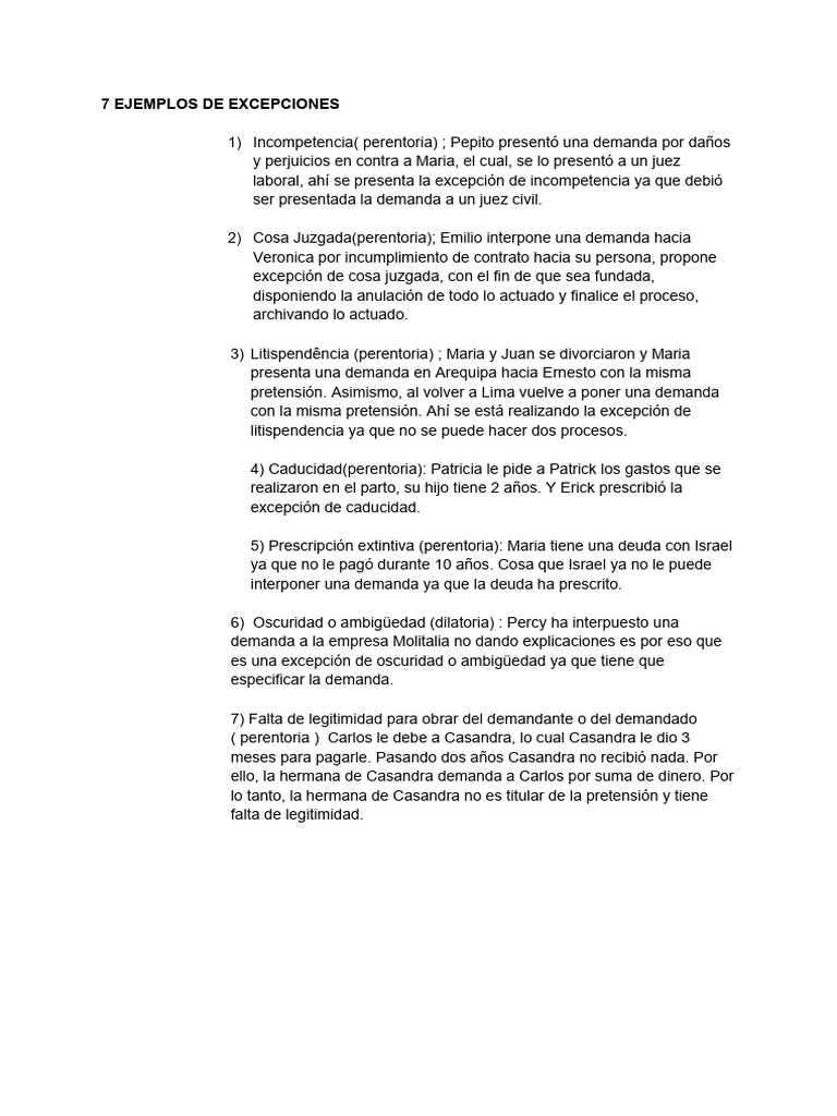 Ejemplos de Excepciones Legales | PDF