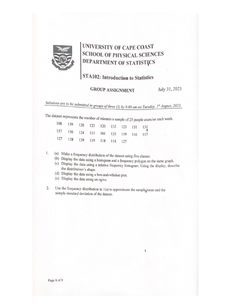 Sta 102 Assignment | PDF
