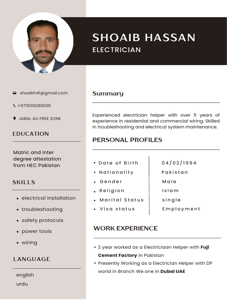 Shoaib Hassan CVSimple Professional CV Resume | PDF