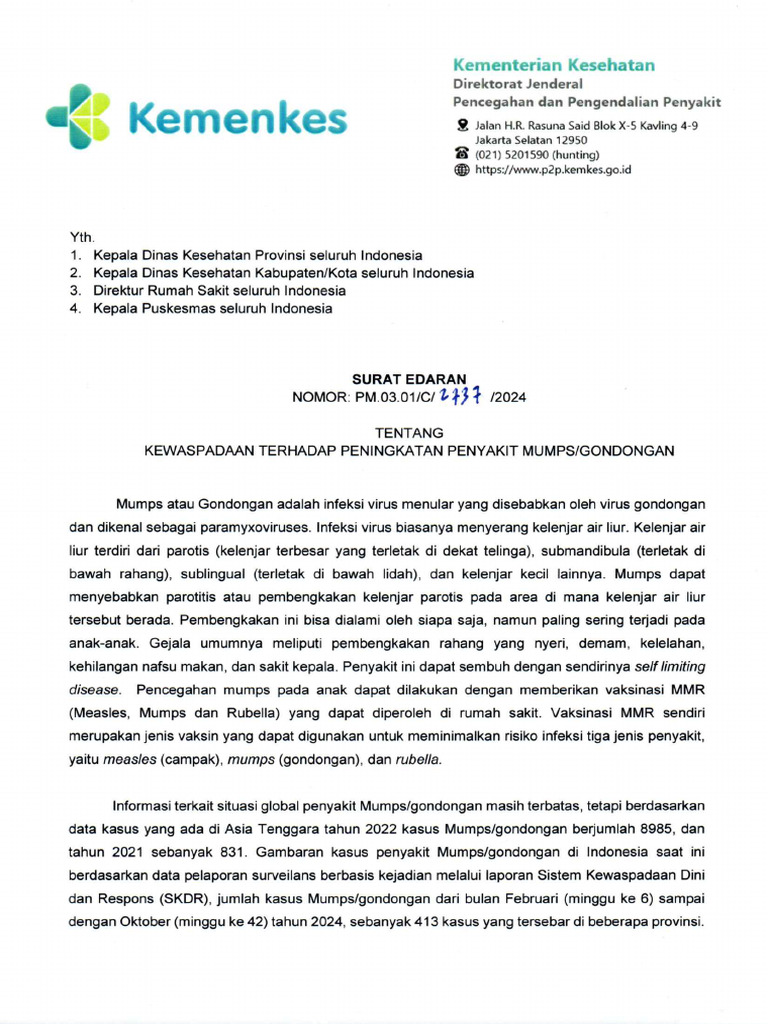Surat Edaran Mumps 2024 | PDF