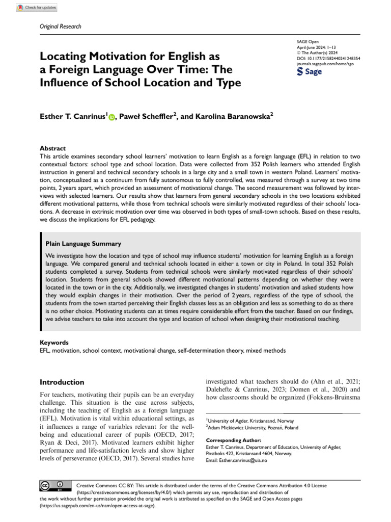 EFL Motivation in Polish Schools | PDF | Motivation | Motivational