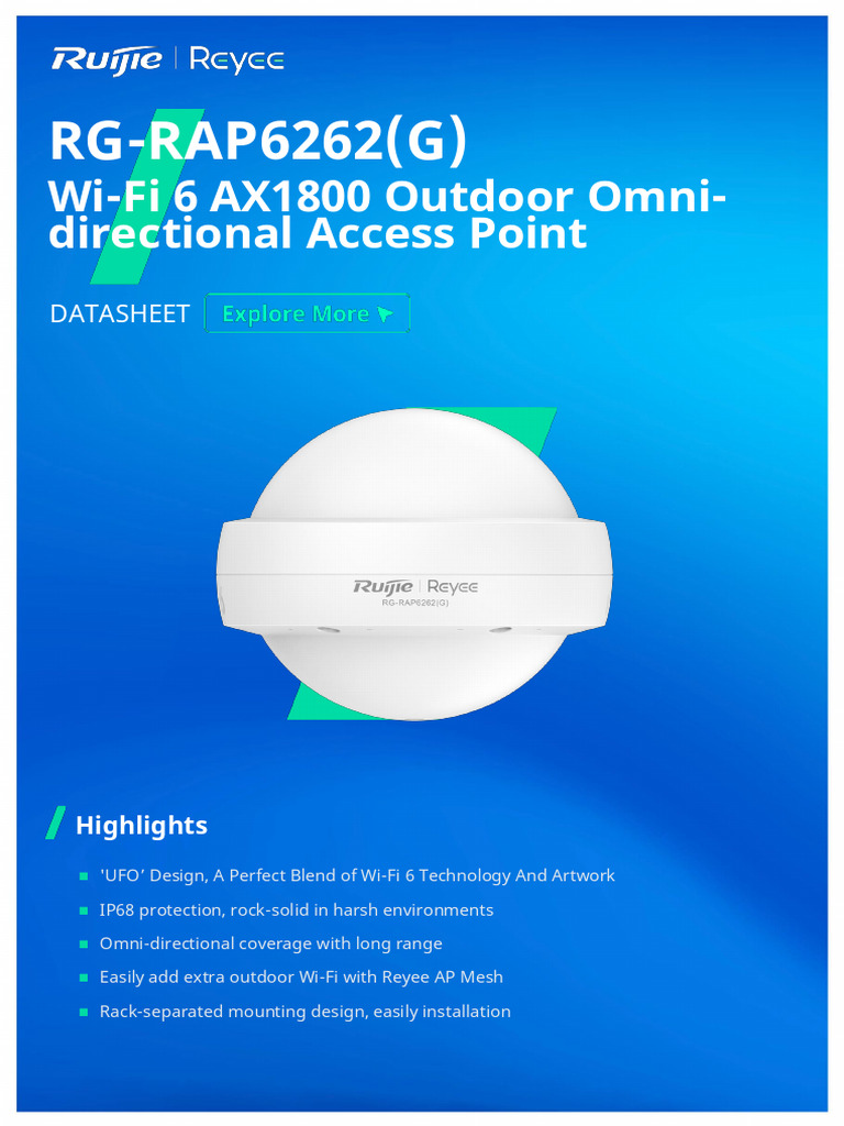 RG-RAP6262(G) Wi-Fi 6 Datasheet | PDF | Wi Fi | Ieee 802.11