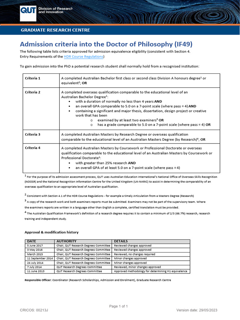 PhD Admission Criteria Guide | PDF | Doctor Of Philosophy | Thesis
