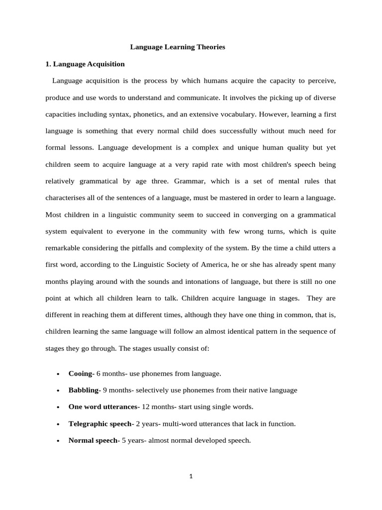 3.language Learning Theories | PDF | Language Acquisition | Speech