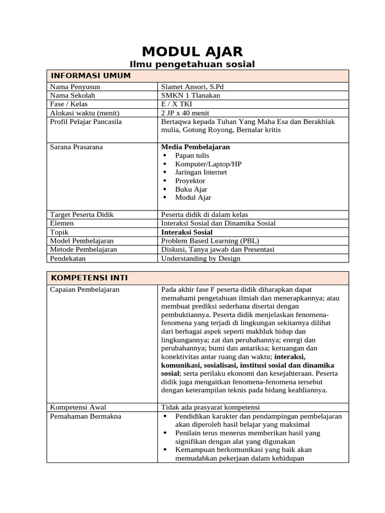 Interaksi Sosial: Modul Ajar PBL | PDF | Karier & Perkembangan
