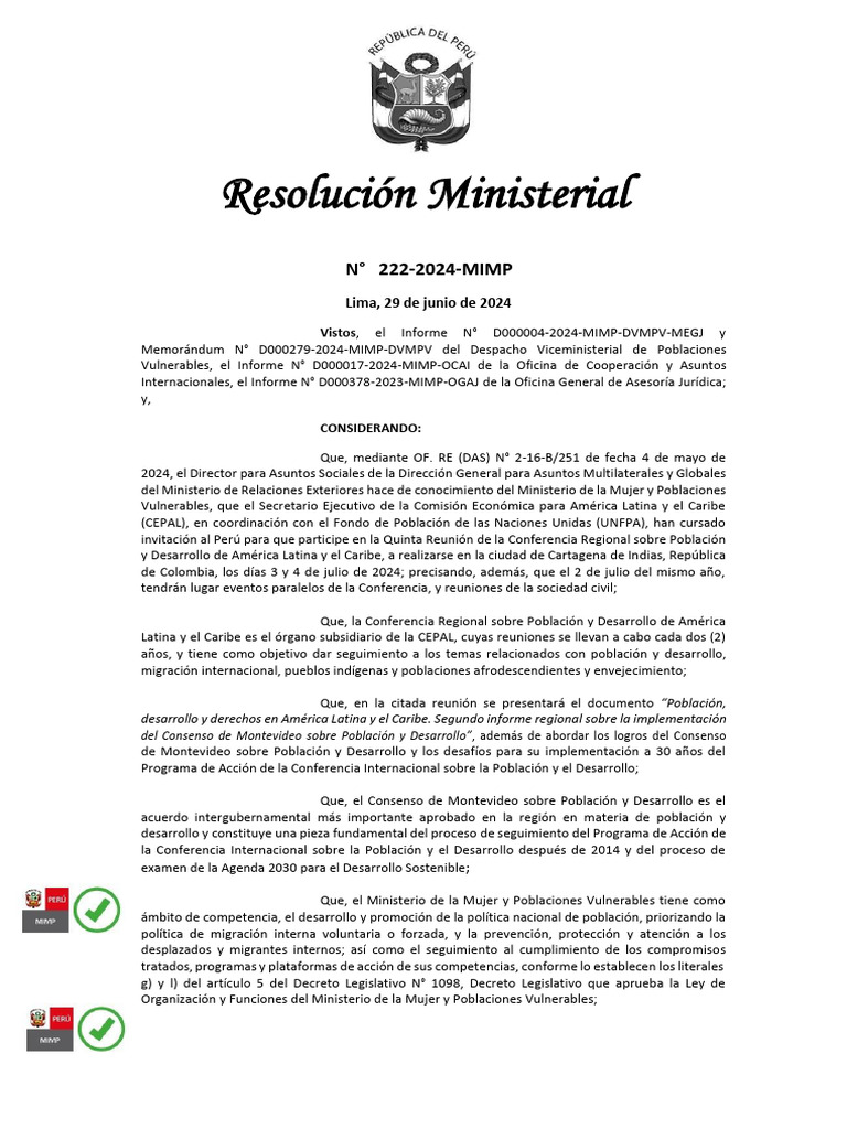 5709362-rm 222 2024 Mimp | PDF | America latina | Naciones Unidas