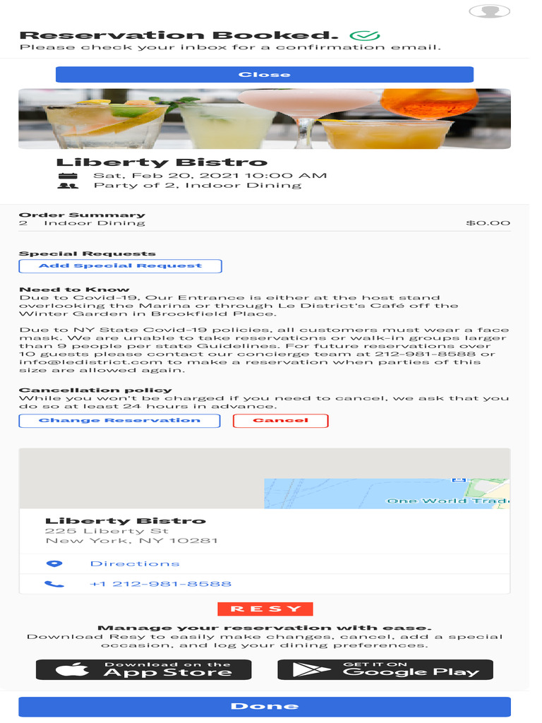 Reservation Confirmed Resy | PDF