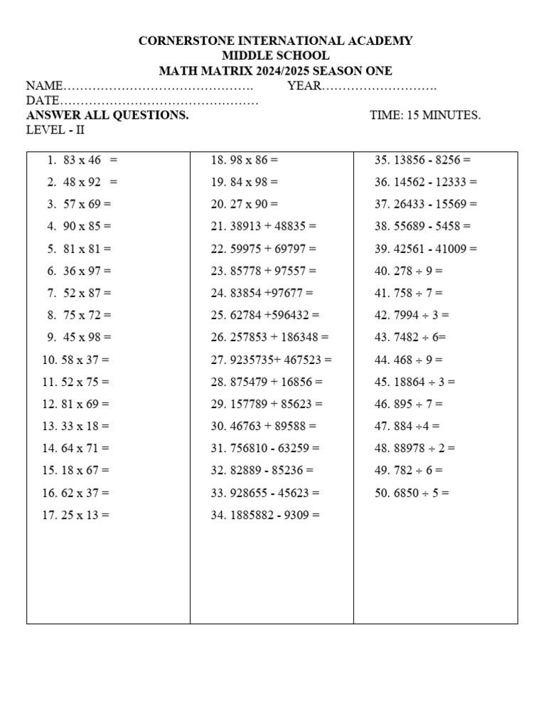 Math Matrix Stage 2 2024 2025 | PDF