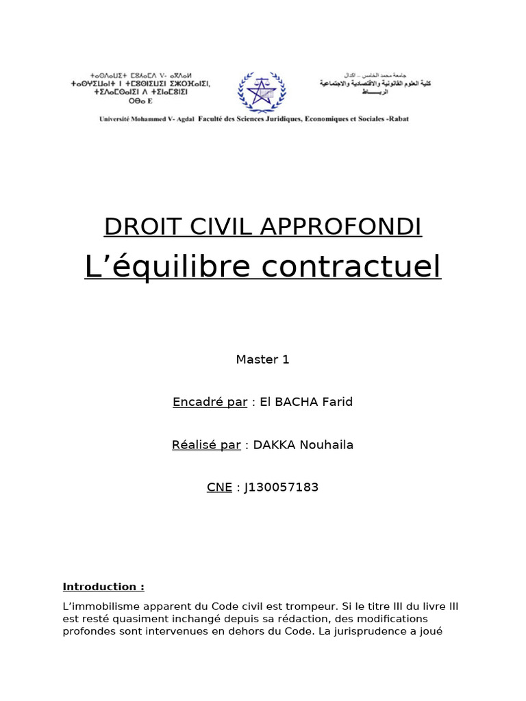 L'équilibre contractuel en droit civil | PDF | Loi | Justice
