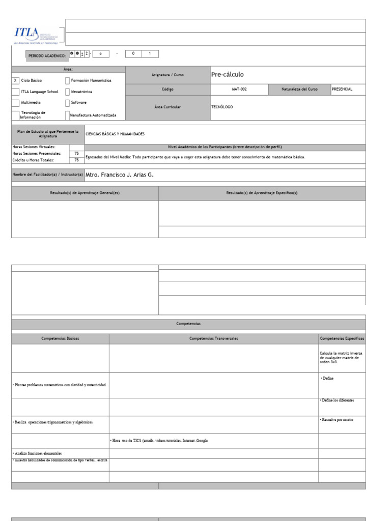 Programa de Pre-Calculo ITLA Fco Arias (2024-C3) | PDF | Trigonometría ...