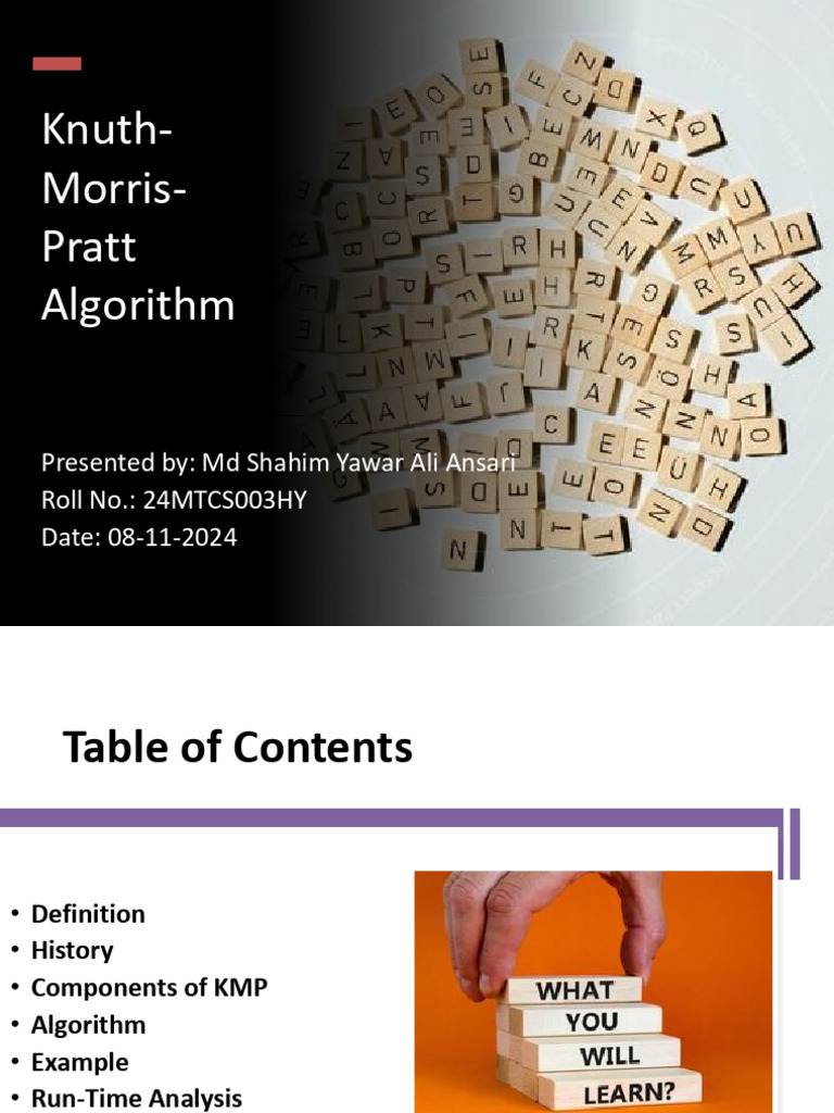 24MTCS003HY KMP Algorithm Presentation | PDF | Computing | String (Computer Science)