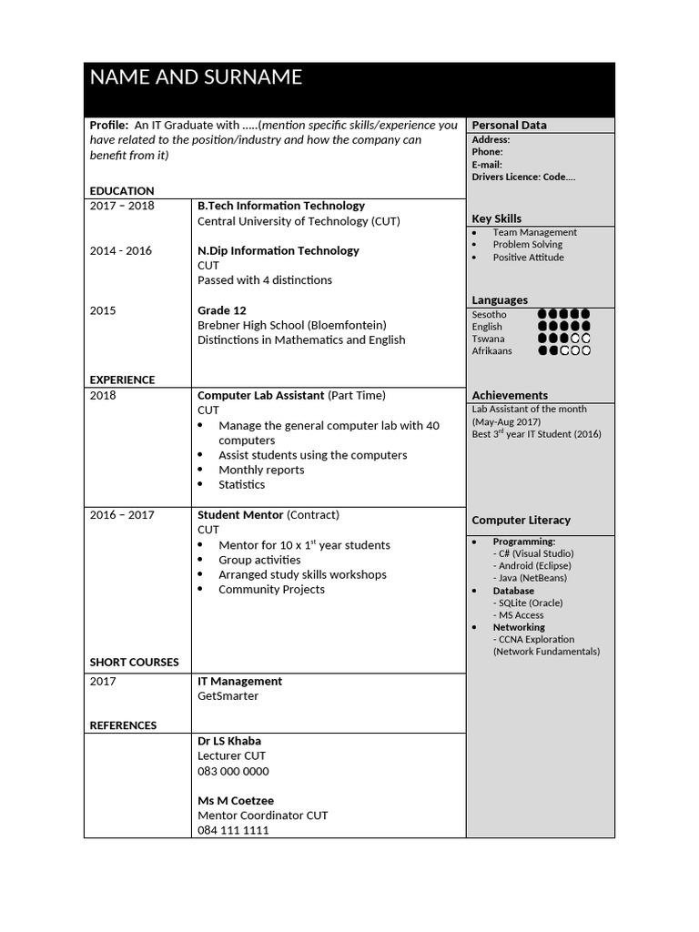 Template 6 - 1 Page CV Basic | PDF | Computing