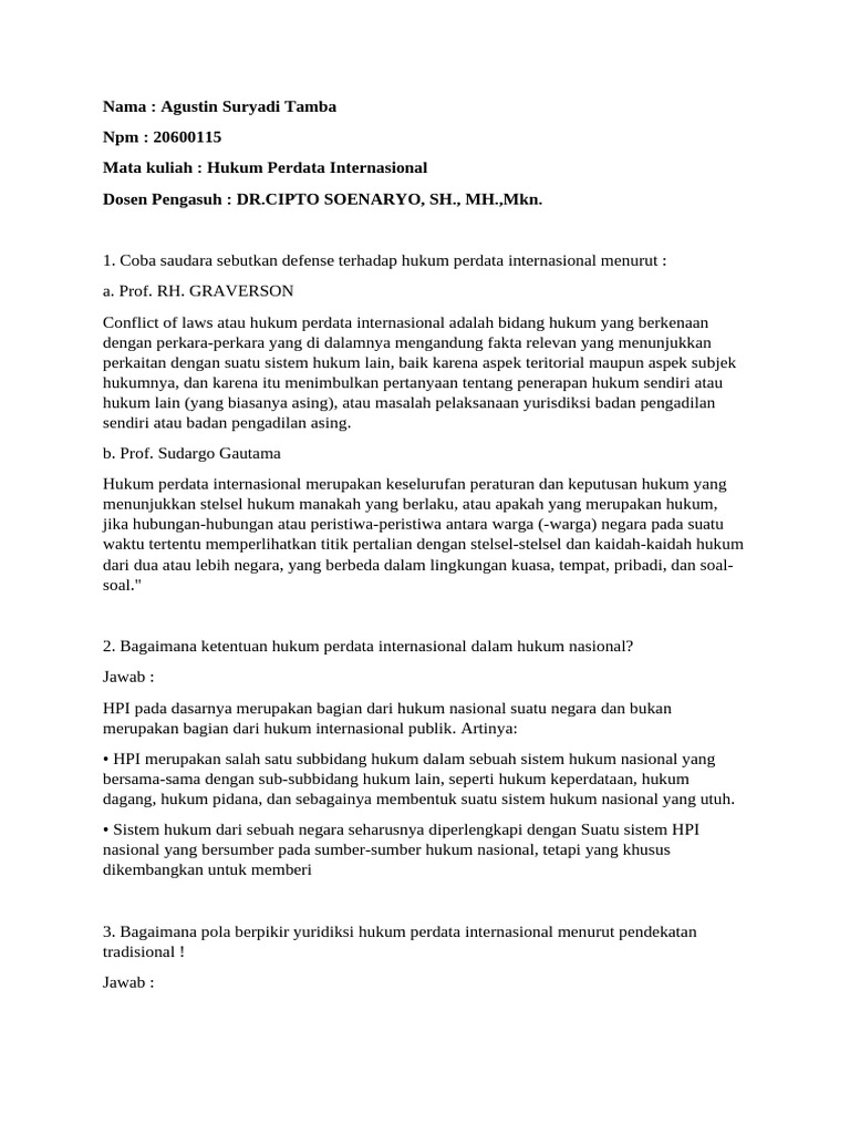 Jawaban UTS Hukum Perdata Internasional | PDF