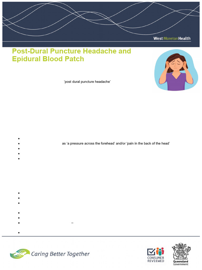 Post Dural Puncture Headache and Epidural Blood Patch Factsheet | PDF ...