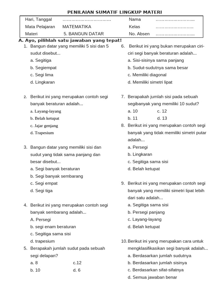 MTK Bab 5 Bangun Datar | PDF