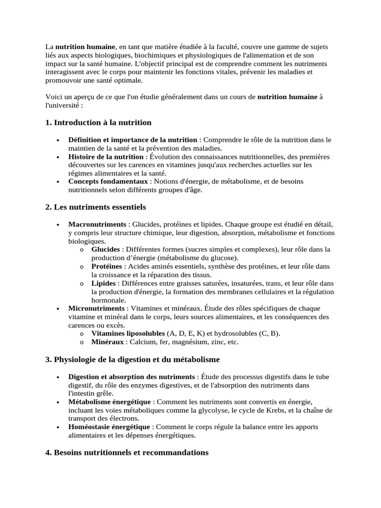Définition et enjeux de la nutrition humaine | PDF | Nutrition | Régime ...